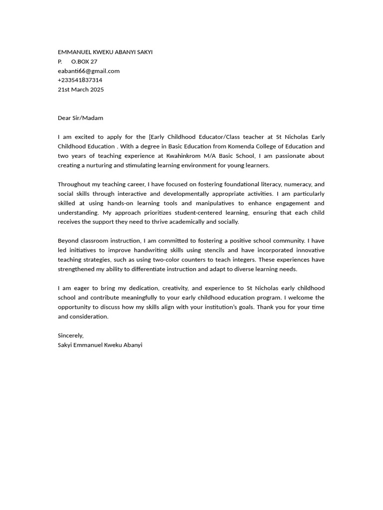 Application for Early Childhood Educator | PDF