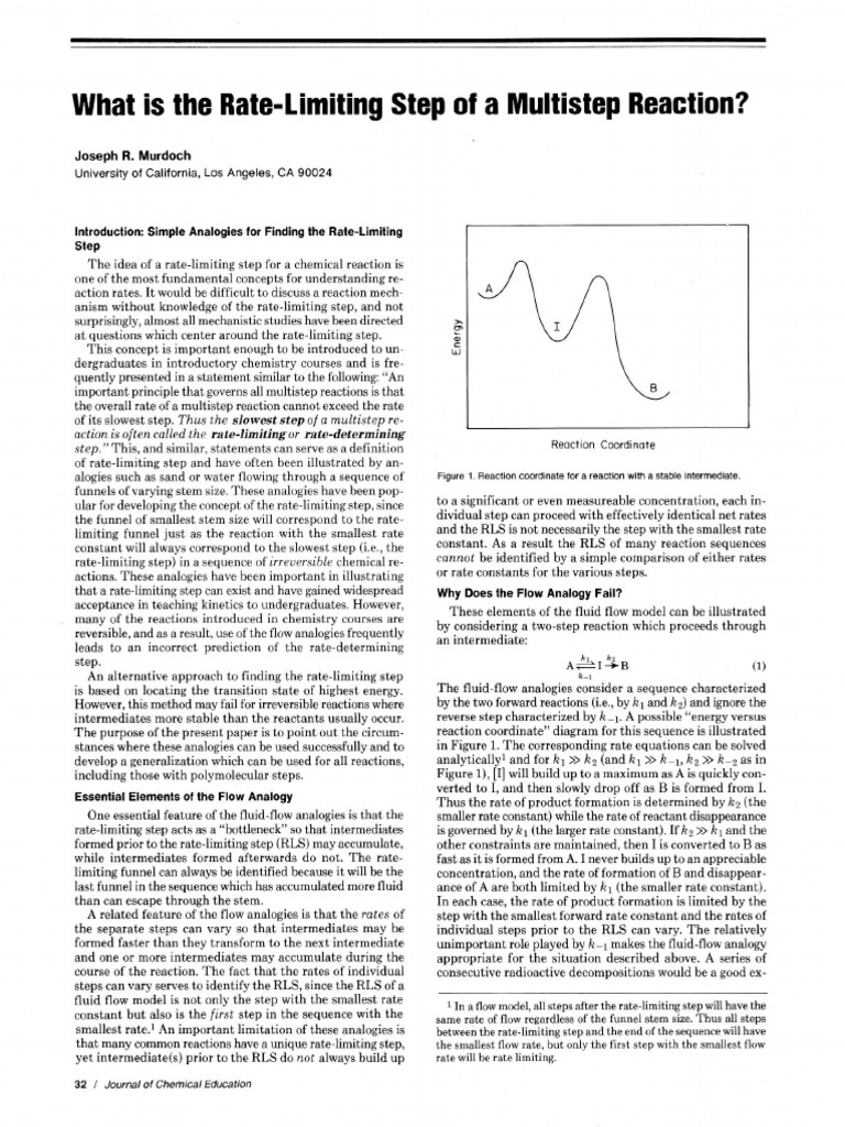 Murdoch - What Is The Rate-Limiting Step of A Multistep Reaction | PDF ...