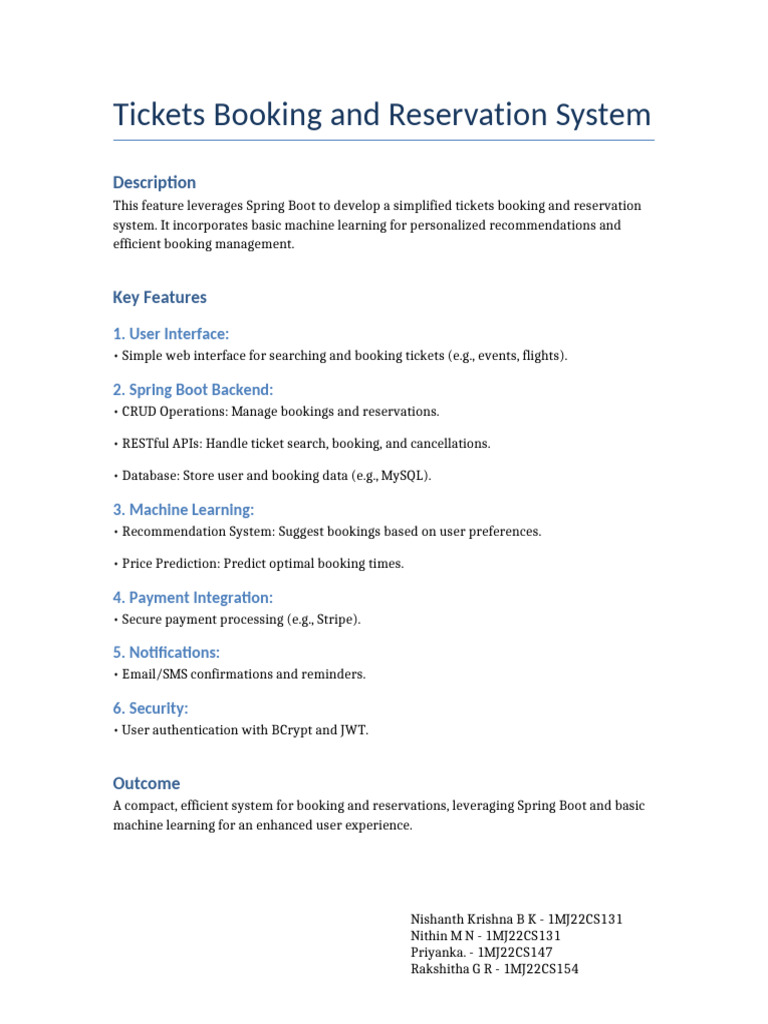 Tickets Booking Reservation System | PDF