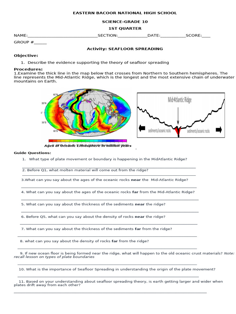 Worksheet July 29 Seafloor Spreading | PDF | Plate Tectonics | Seabed