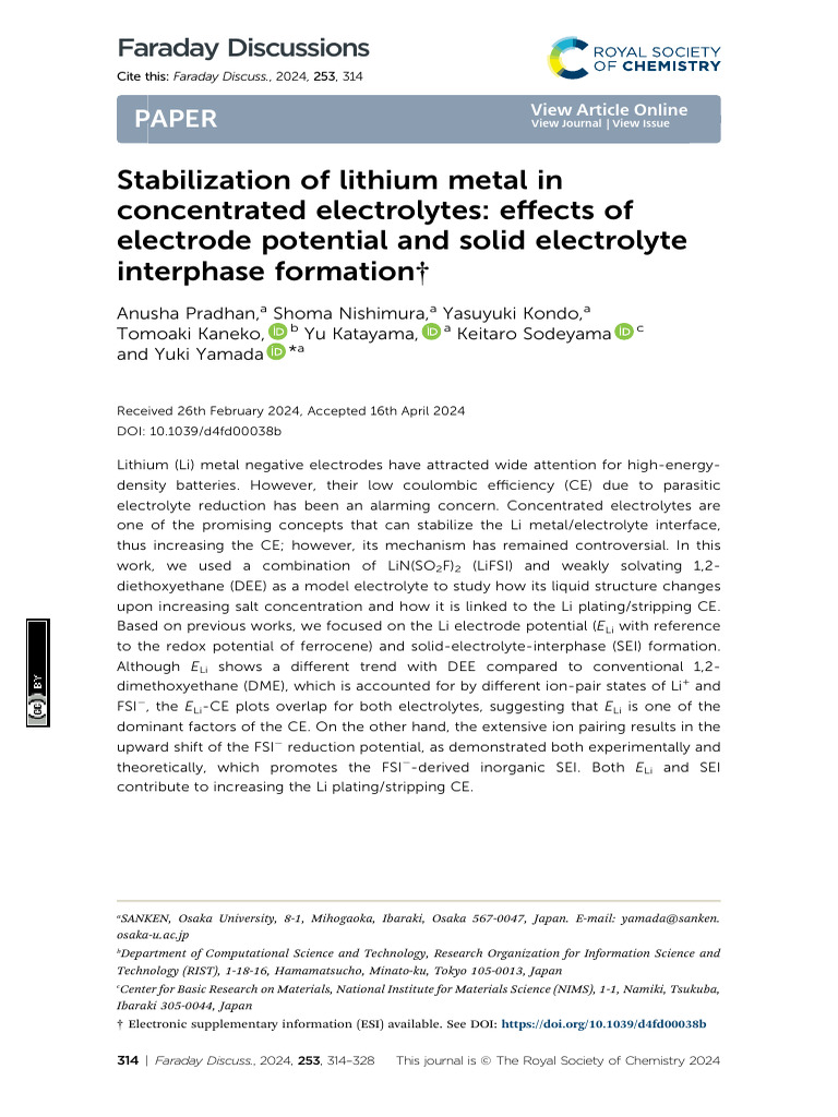 Stabilization of Lithium Metal in Concentrated Electrolytes: e Ects of ...