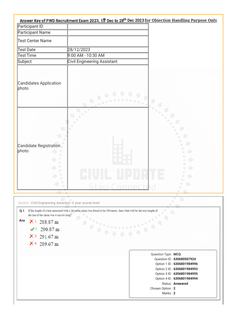 PWD Recruitment Exam 2023 Answers | PDF | Multiple Choice | Question