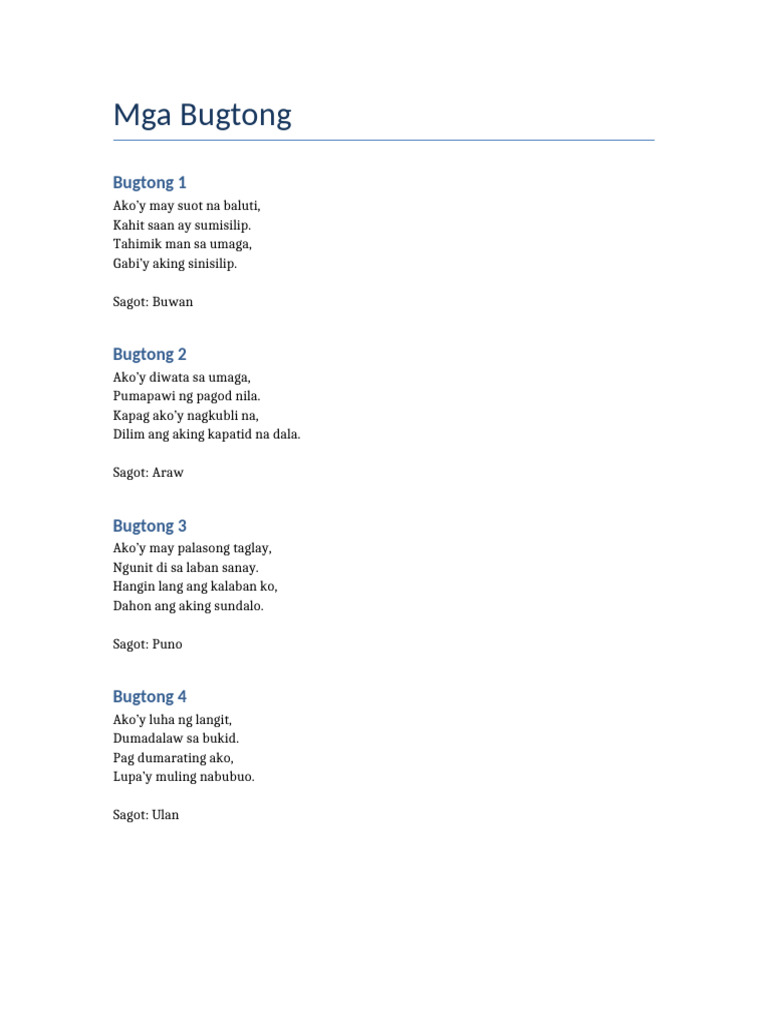 Mga Bugtong | PDF