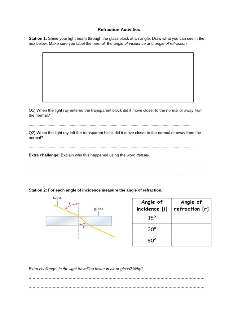 Refraction Activities | PDF