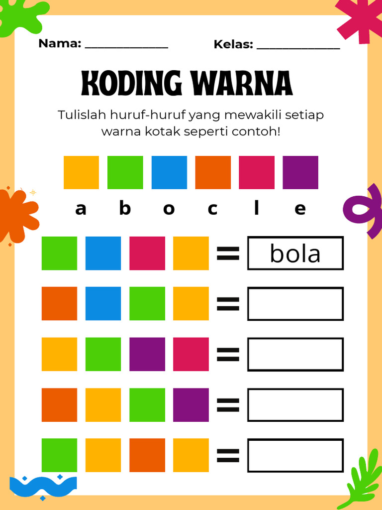 Lembar Kerja Koding Warna Menulis Huruf | PDF