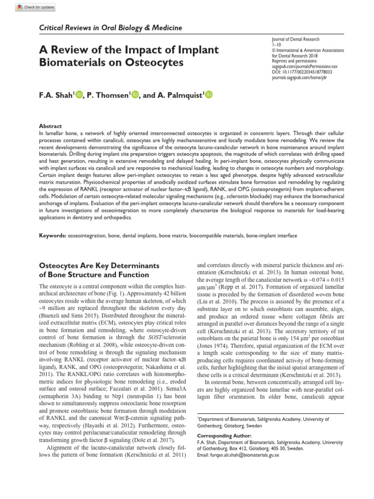 Impact of Biomaterials on Osteocytes | PDF | Bone | Osteoblast
