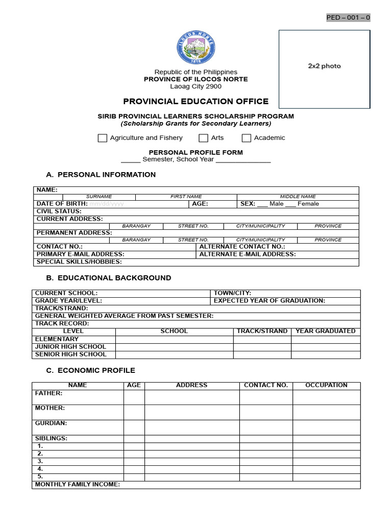 Sirib PLS Personal Profile Form (Secondary) | PDF