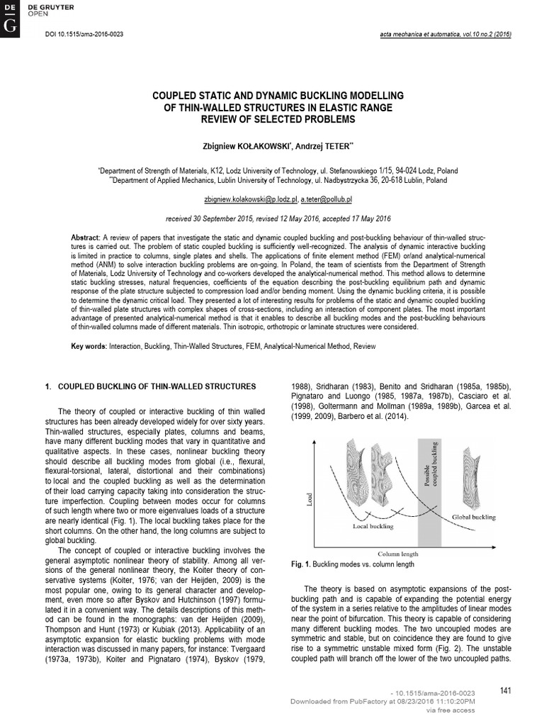 Coupled Static and Dynamic Buckling Modelling of T | PDF | Buckling | Finite Element Method