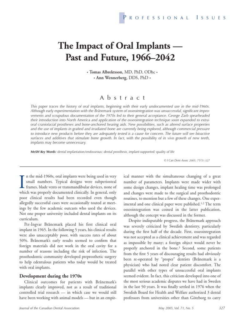 History and Impact of Oral Implants | PDF | Dental Implant | Dentistry