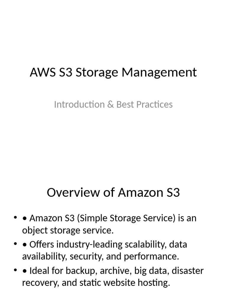 AWS S3 Storage Management Intro | PDF