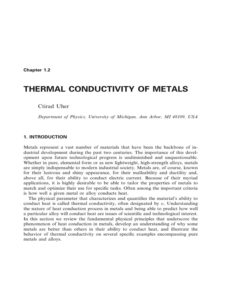 Thermal Conductivity in Metals | PDF | Metals | Electrical Resistivity ...