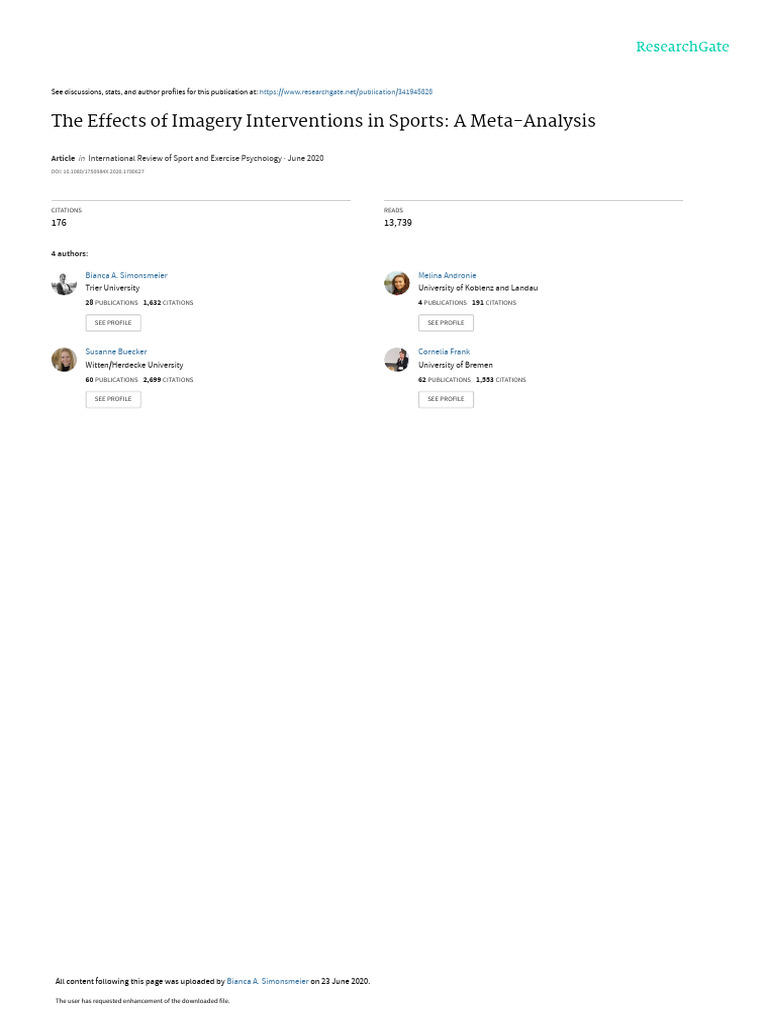 Simons Meier Etal 2020 Imagery in Sports | PDF | Meta Analysis | Effect Size