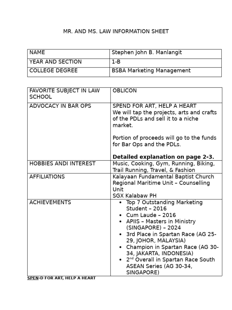 Mr. and Ms. Law Information Sheet | PDF