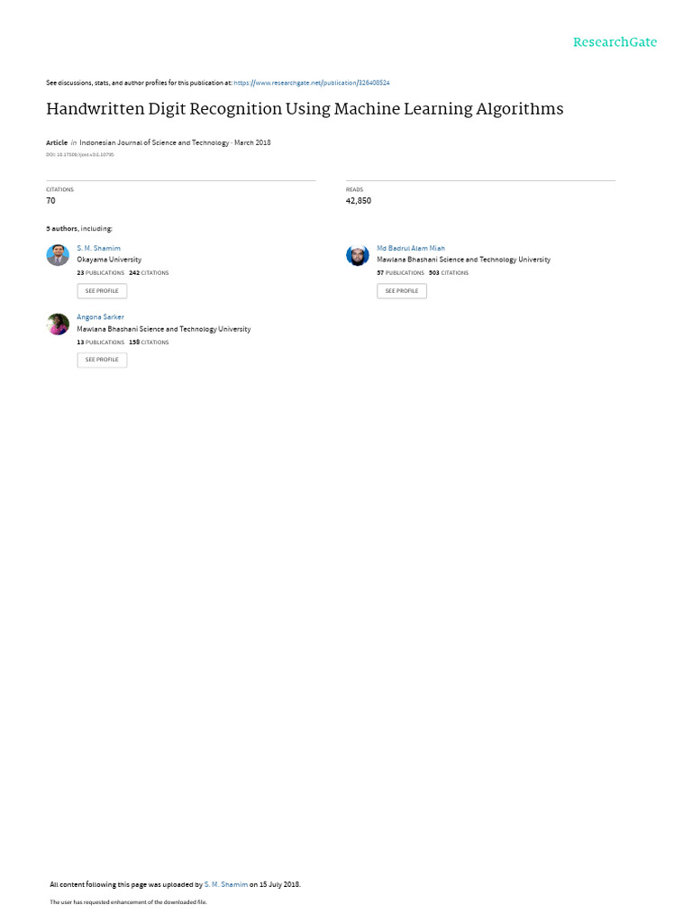 Handwritten Digit Recognition Using | PDF | Statistical Classification | Support Vector Machine
