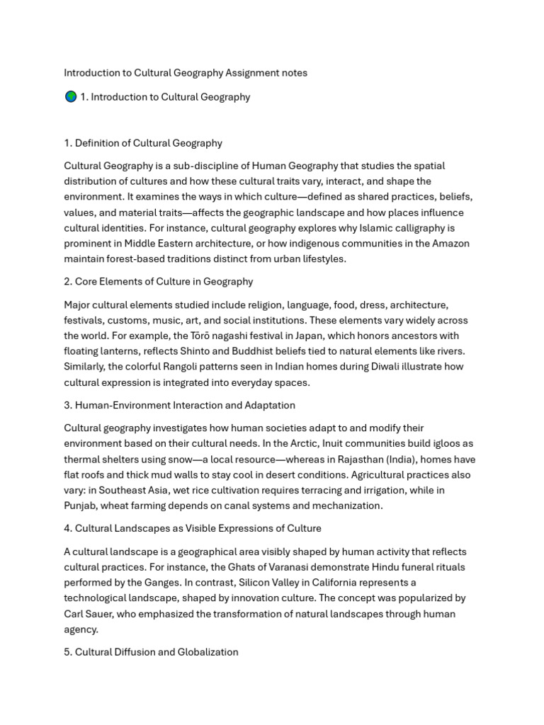 Introduction To Cultural Geography Assignment Notes | PDF | Arabic ...