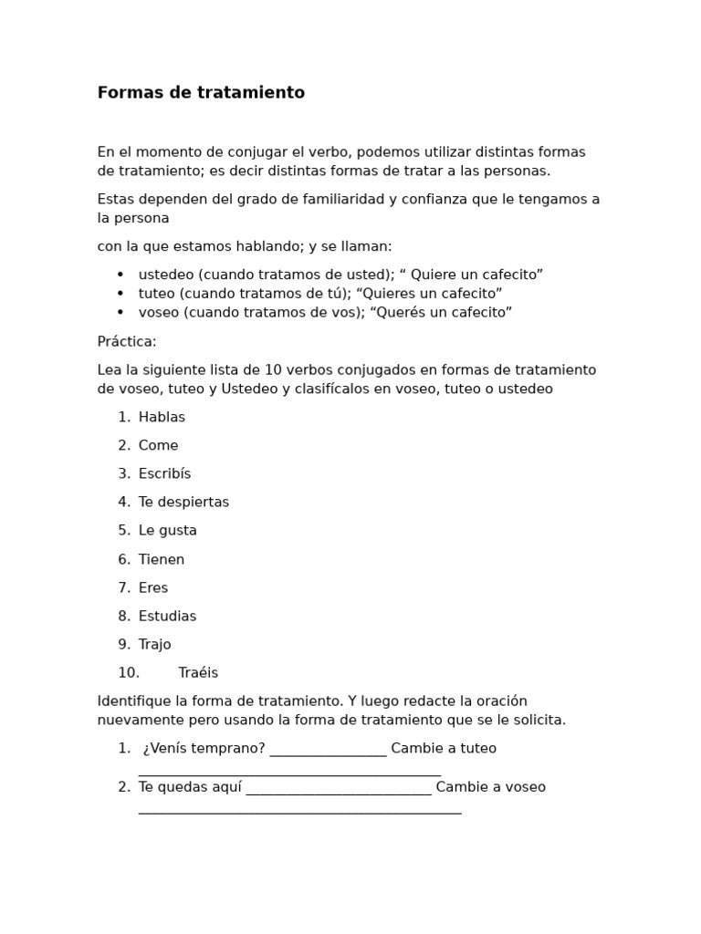 Formas de tratamiento en español | PDF