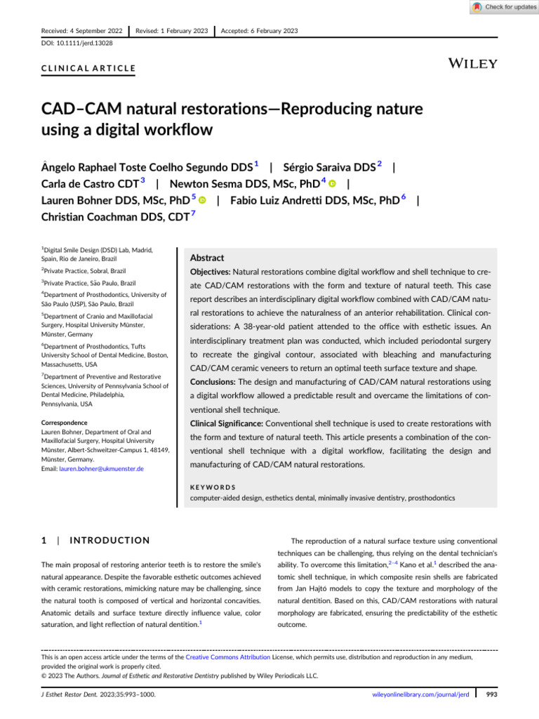 CAD CAM Natural Restorations Reproducing Nature Using A Digital Workflow | PDF | Periodontology ...