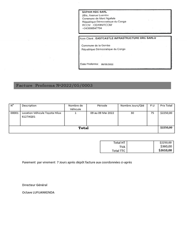 Facture Proforma Location Toyota | PDF