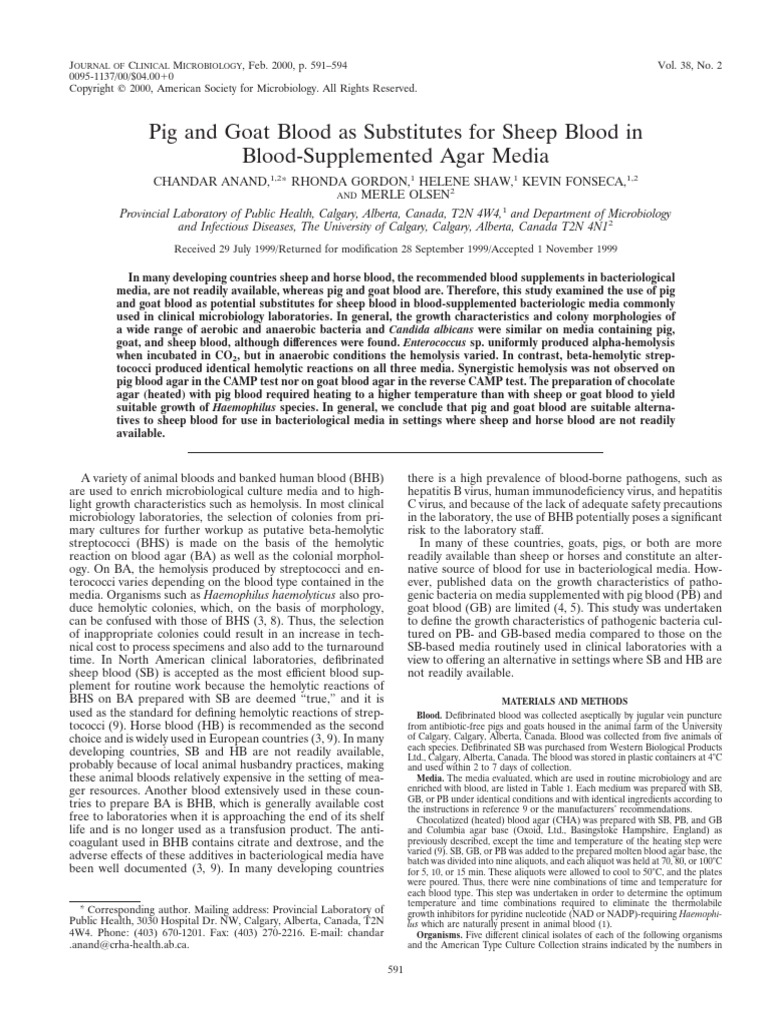 Anand Et Al Pig and Goat Blood As Substitutes For Sheep Blood in Blood ...