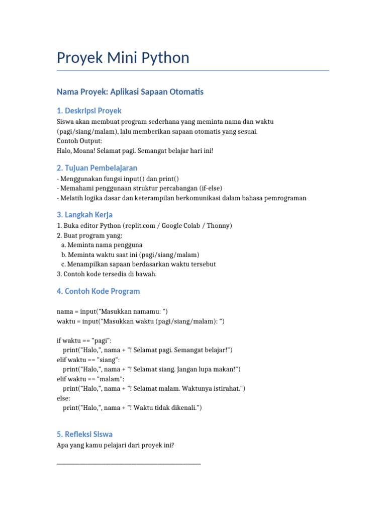 Proyek Mini Python Sapaan Otomatis | PDF