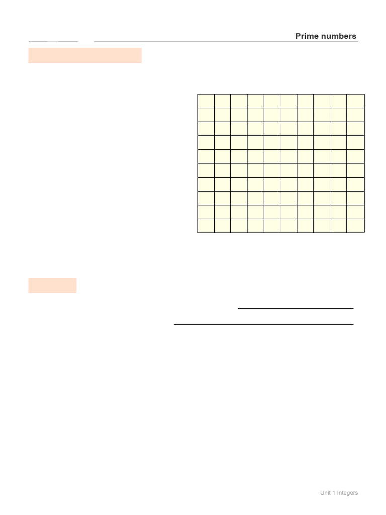 Sieve of Eratosthenes Worksheet | PDF