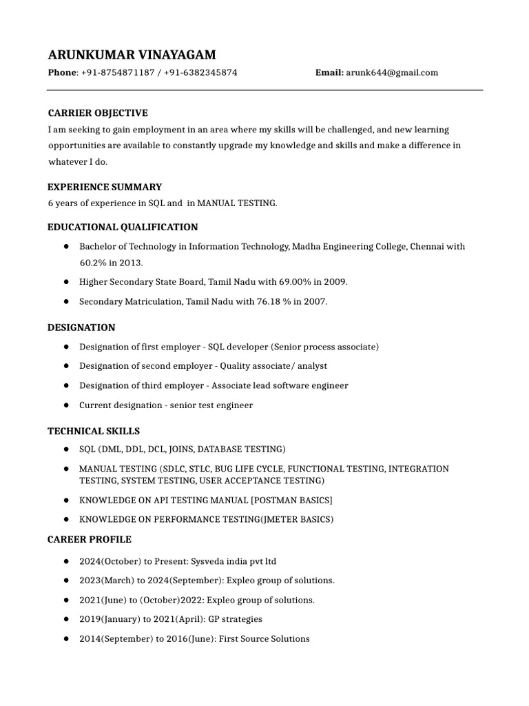 Arunkumar Vinayagam CV-2025 | PDF | Software Engineering | Systems Engineering
