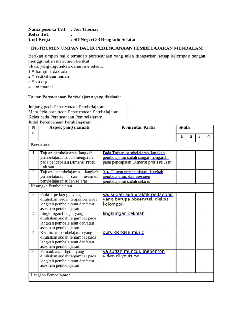 LK Modul 5 - Telaah RPP OK | PDF