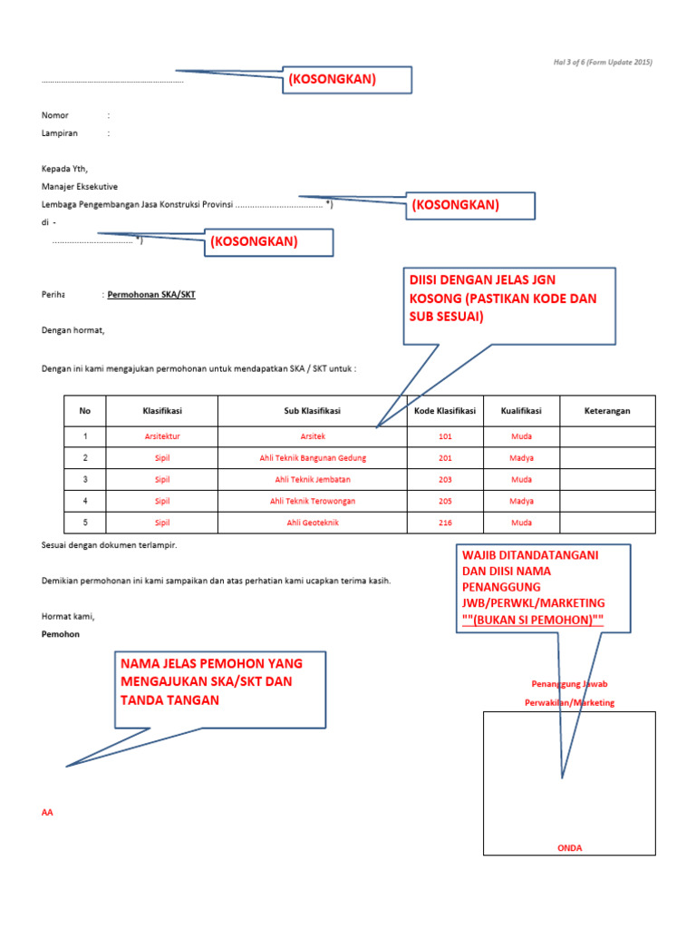 New Contoh Permohonan SKA SKT Dari Marketing | PDF
