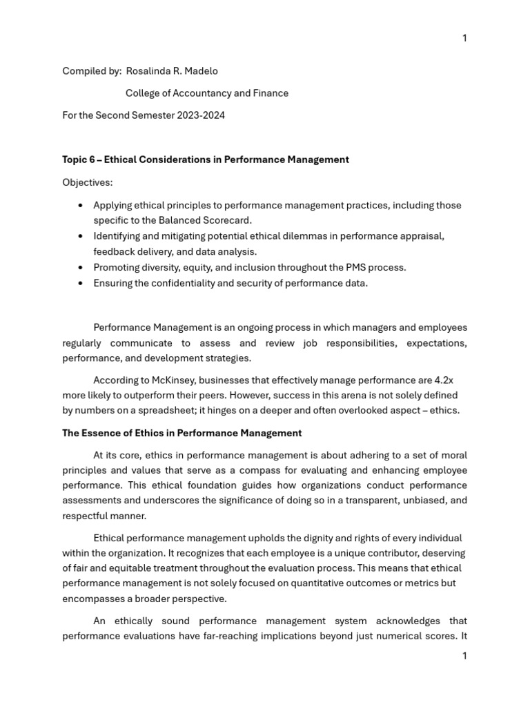 Ethical Considerations in Performance Management | PDF | Diversity ...