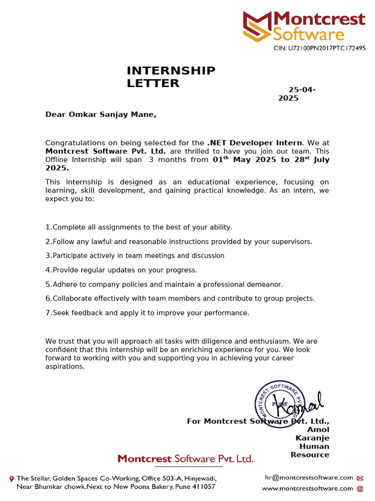 Internship Letter | PDF