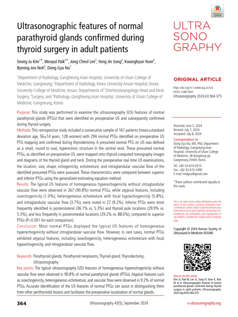 Normal Parathyroid Gland Ultrasound Features | PDF | Medical Ultrasound ...