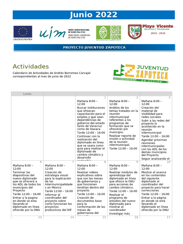 Calendario Junio 2022 Andres | PDF