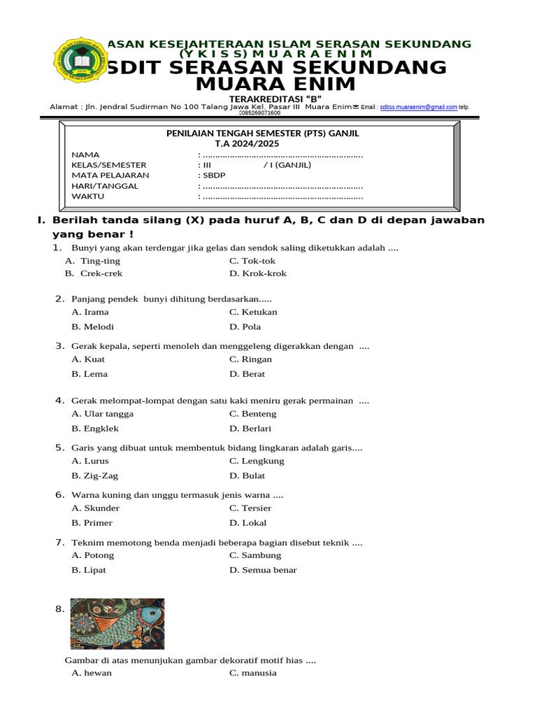 Soal Pts SBDP SMSTR 1 | PDF