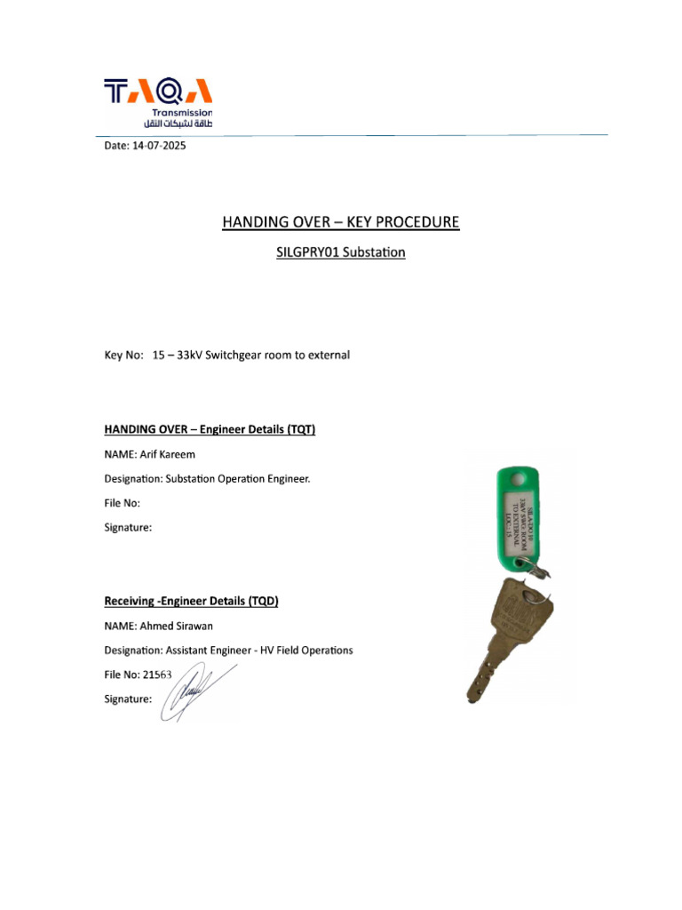 Key Handover SILGPRY1 | PDF