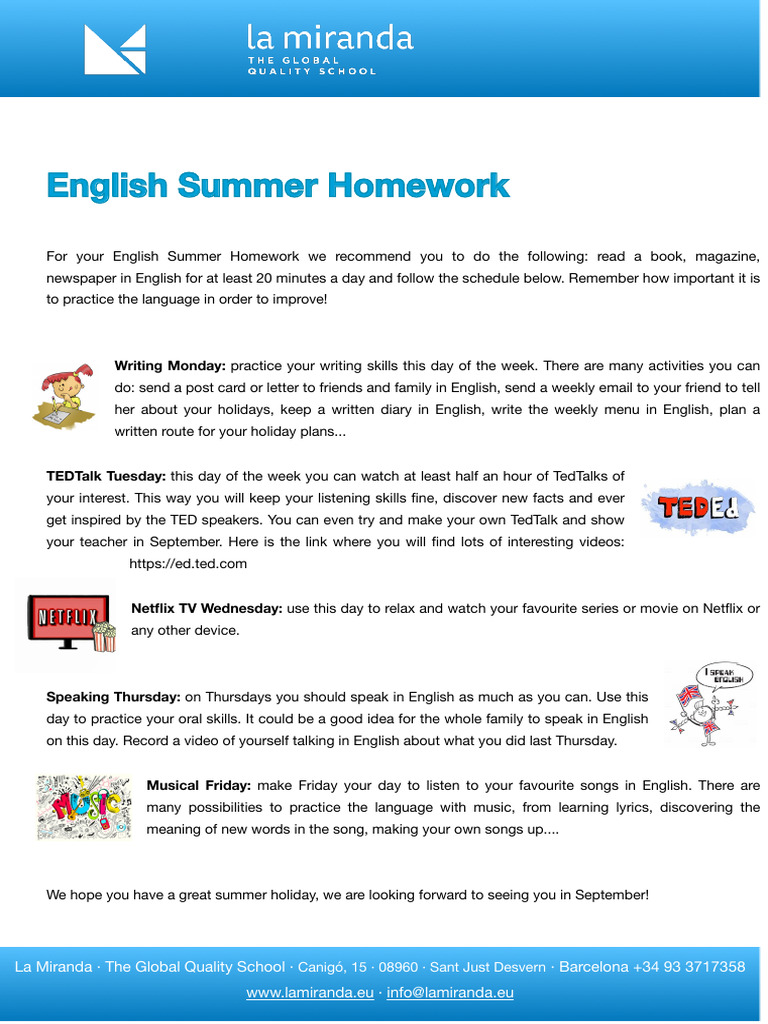 English Summer Homework | PDF