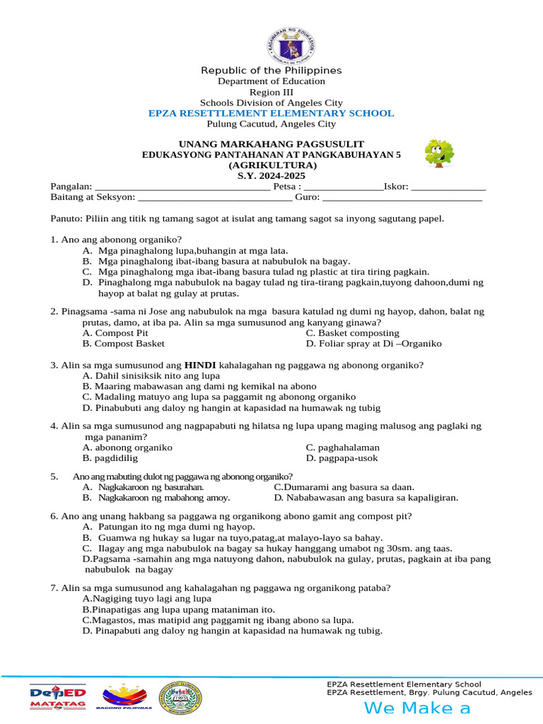 1st PT EPP 5 Agri 24 25 FINAL For Printing | PDF