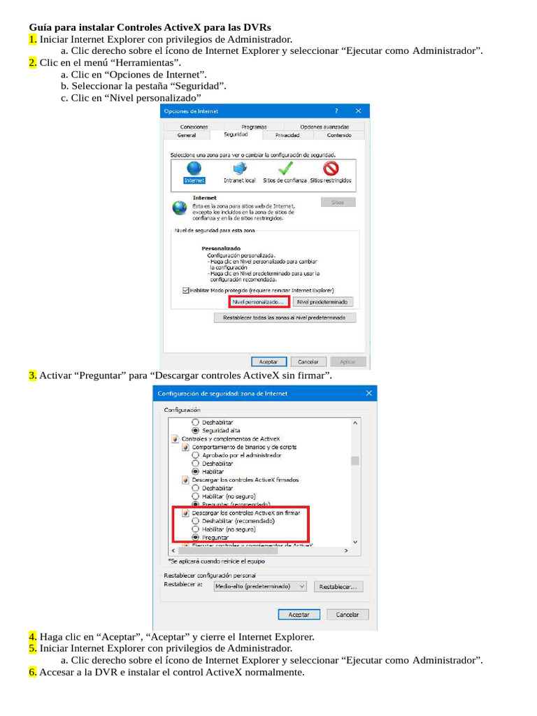 Instalar Controles ActiveX para Los DVRs en Internet Explorer | PDF