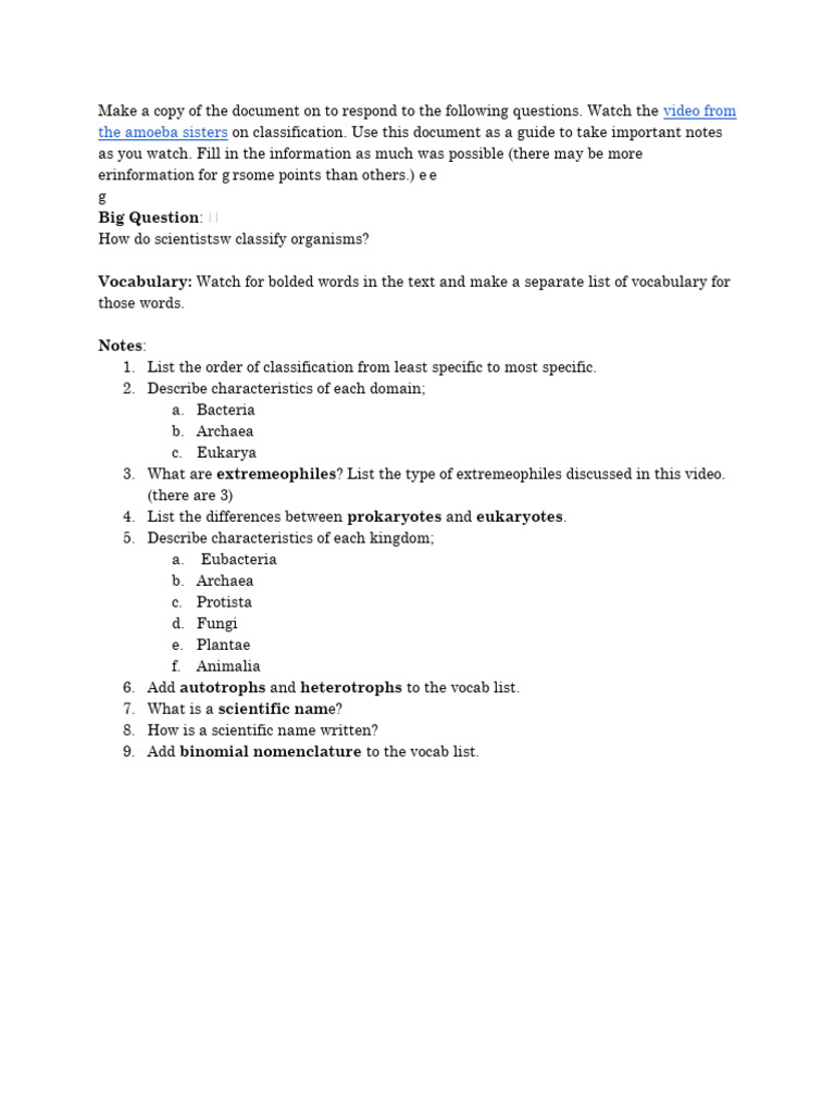 Biological Classification (Amoeba Sisters Video) Notes | PDF