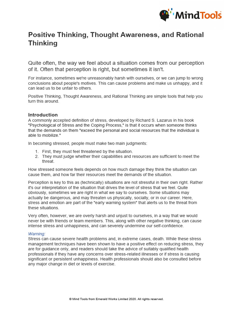 Mastering Positive Thinking Techniques | PDF | Thought | Stress (Biology)
