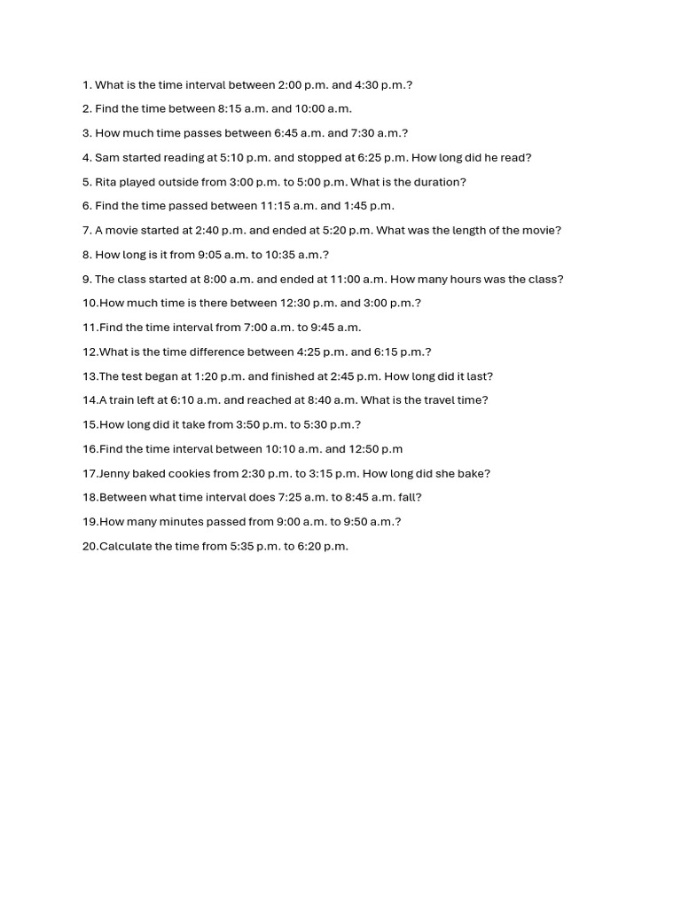 AEIS MATHS WORKSHEET Time Interval | PDF