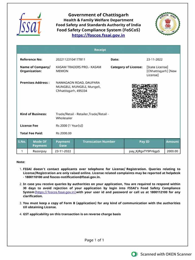 Fssai License | PDF