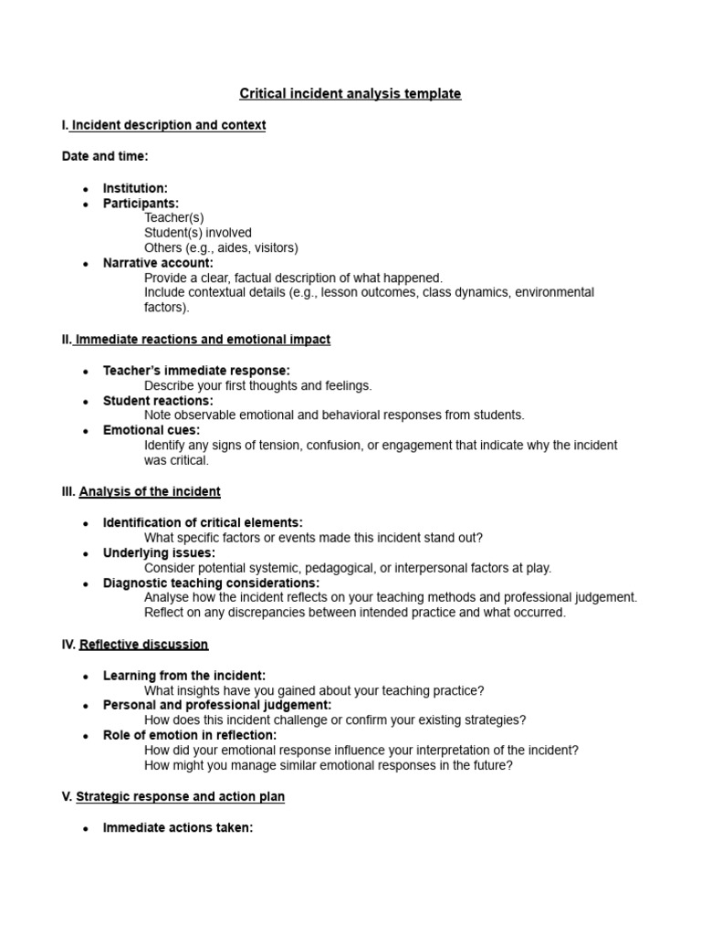 Critical Incident Analysis Template | PDF | Emotions | Evaluation