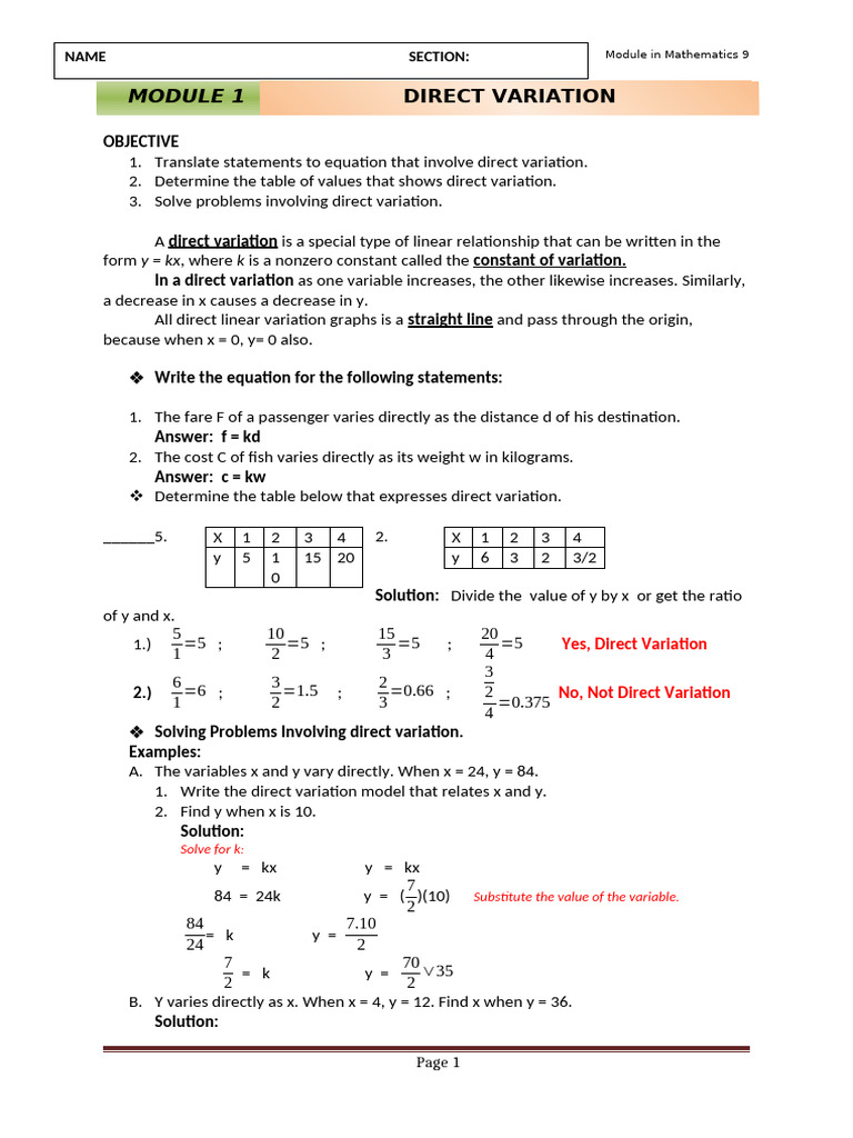 Module g9 Second Quarter (Repaired) | PDF | Variable (Mathematics ...