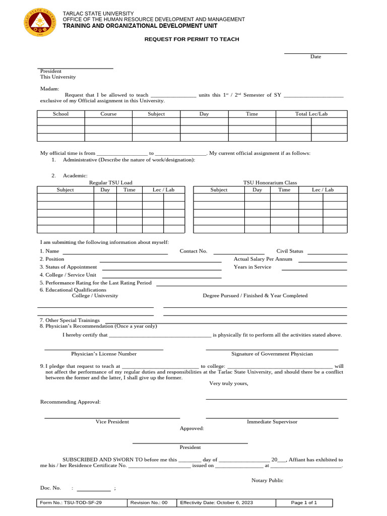 TSU Request for Teaching Permit Form | PDF | Chess Theory | Chess