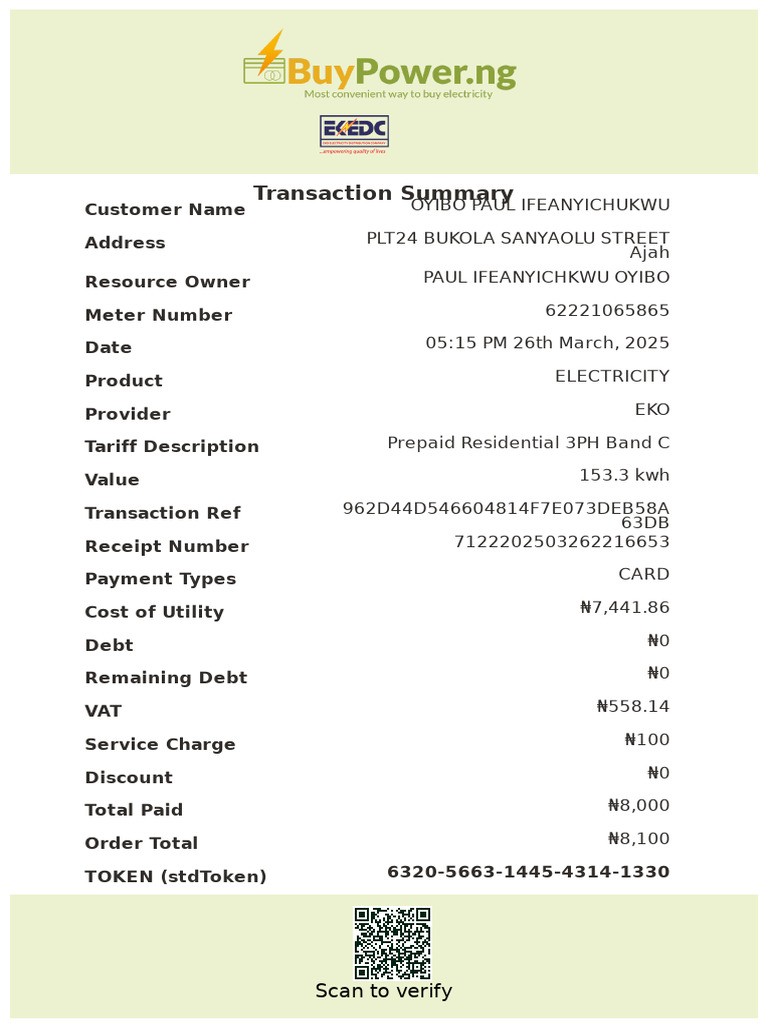 Buy Power Receipt | PDF
