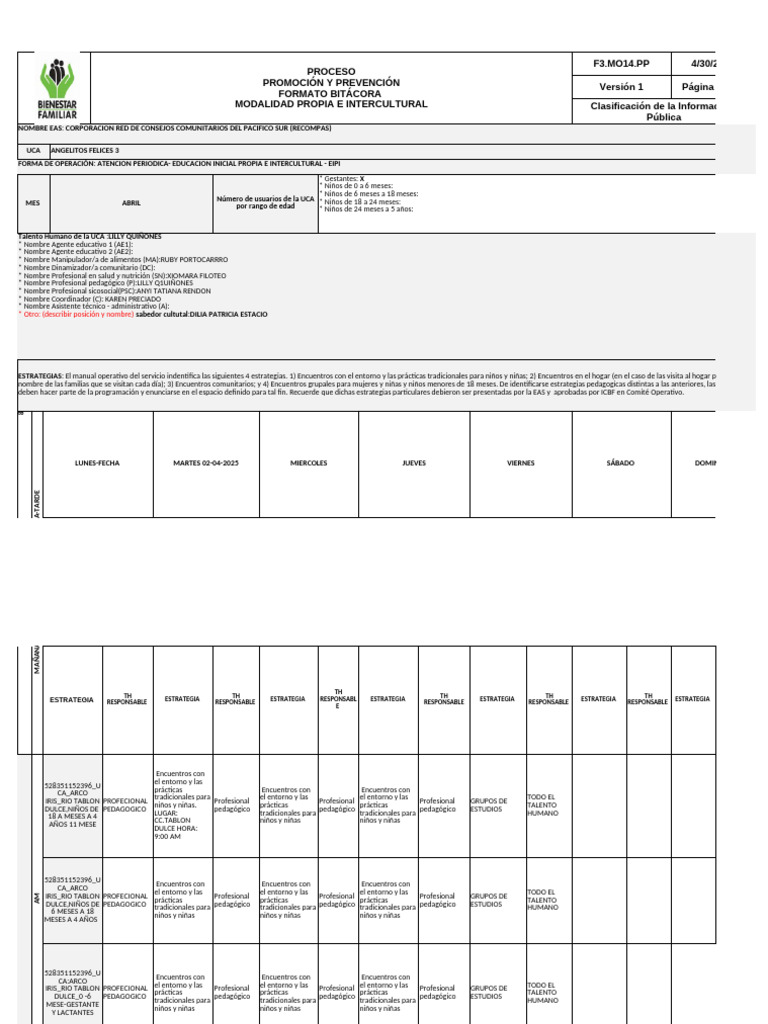 UCA ARCO IRIS Formato Bitacora Modalidad Propia v1 (1) - 1 | PDF