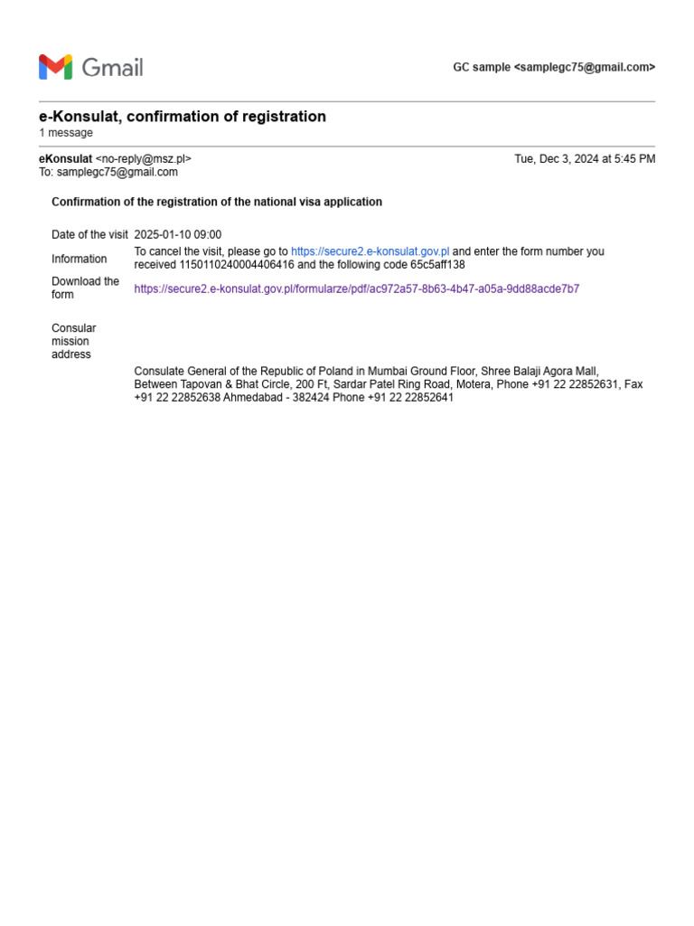 e-Konsulat Visa Appointment Confirmation | PDF