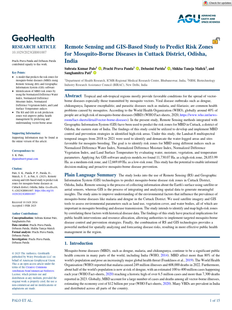 GeoHealth - 2025 - Palo - Remote Sensing and GIS Based Study To Predict Risk Zones For Mosquito ...