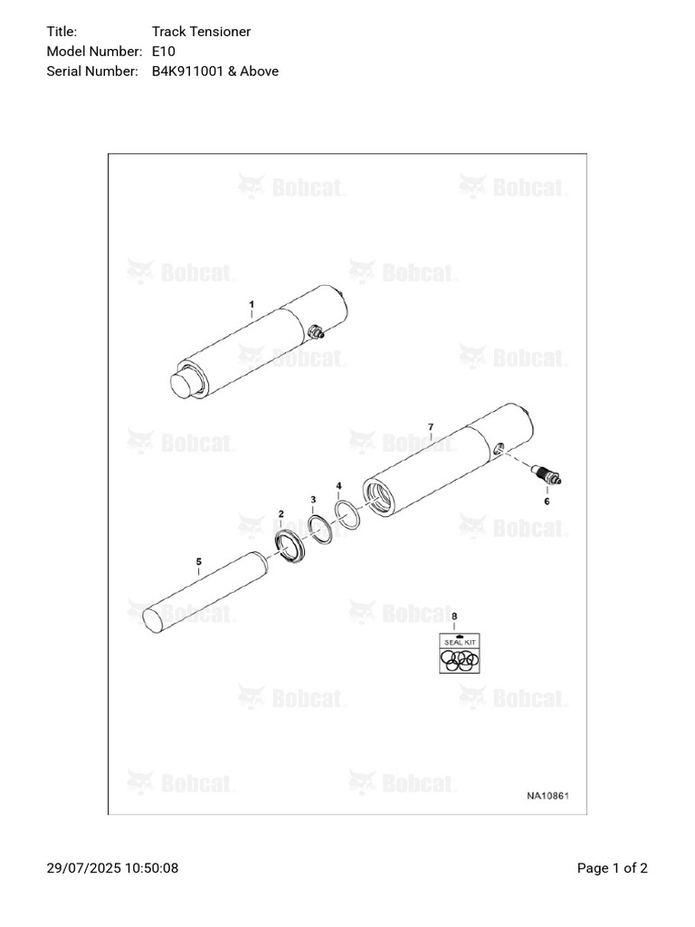 E10 Track Tensioner Parts List | PDF