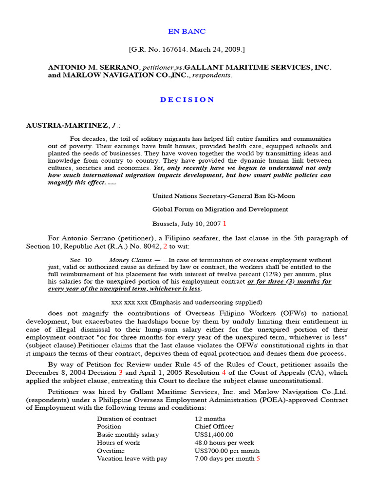 G.R. No. 167614 - Serrano v. Gallant Maritime Services, Inc | PDF ...
